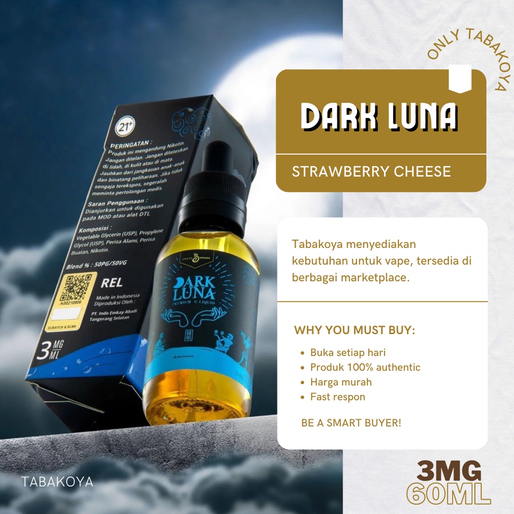 Jual DARK LUNA LIQUID 3MG 60ML STRAWBERRY CHEESECAKE BY EMKAY BREW ...