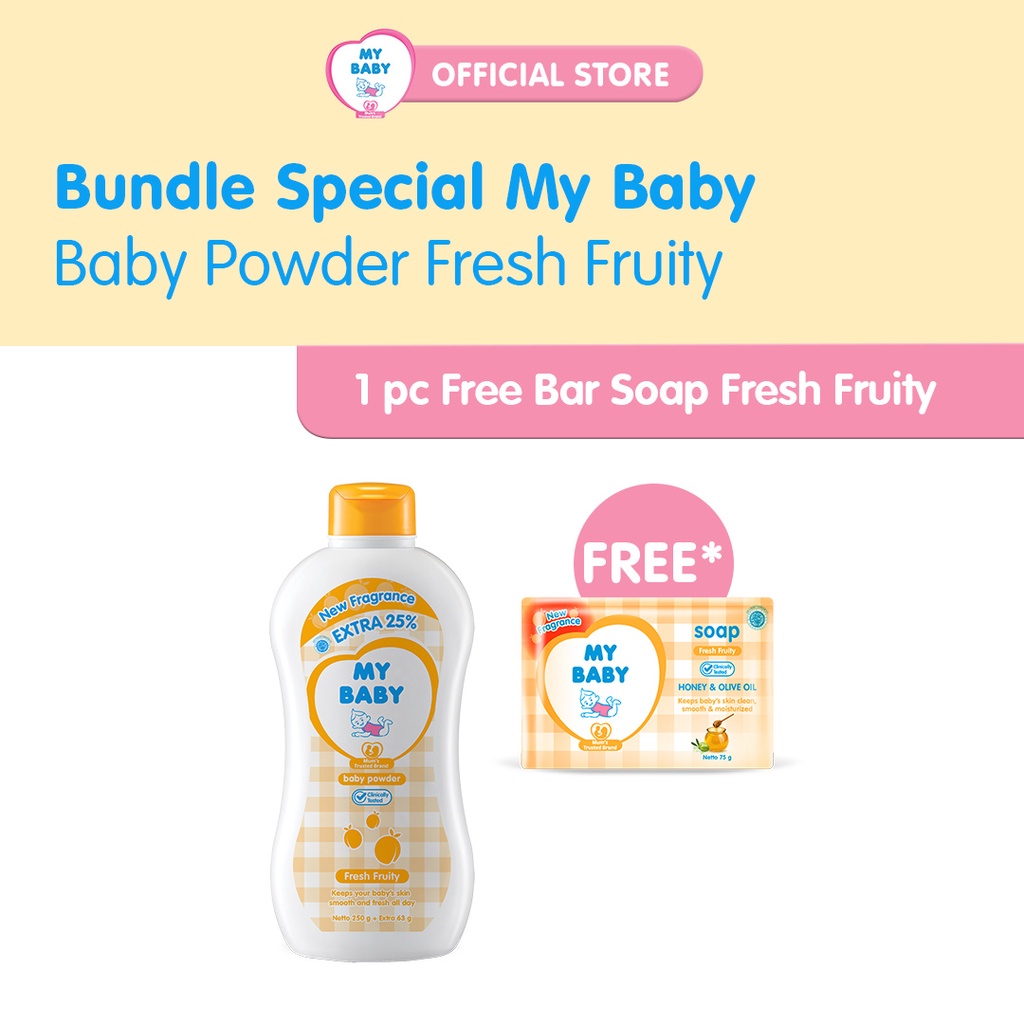 Jual Special Bundle MY BABY Powder Fresh Fruity free MY BABY Bar Soap ...