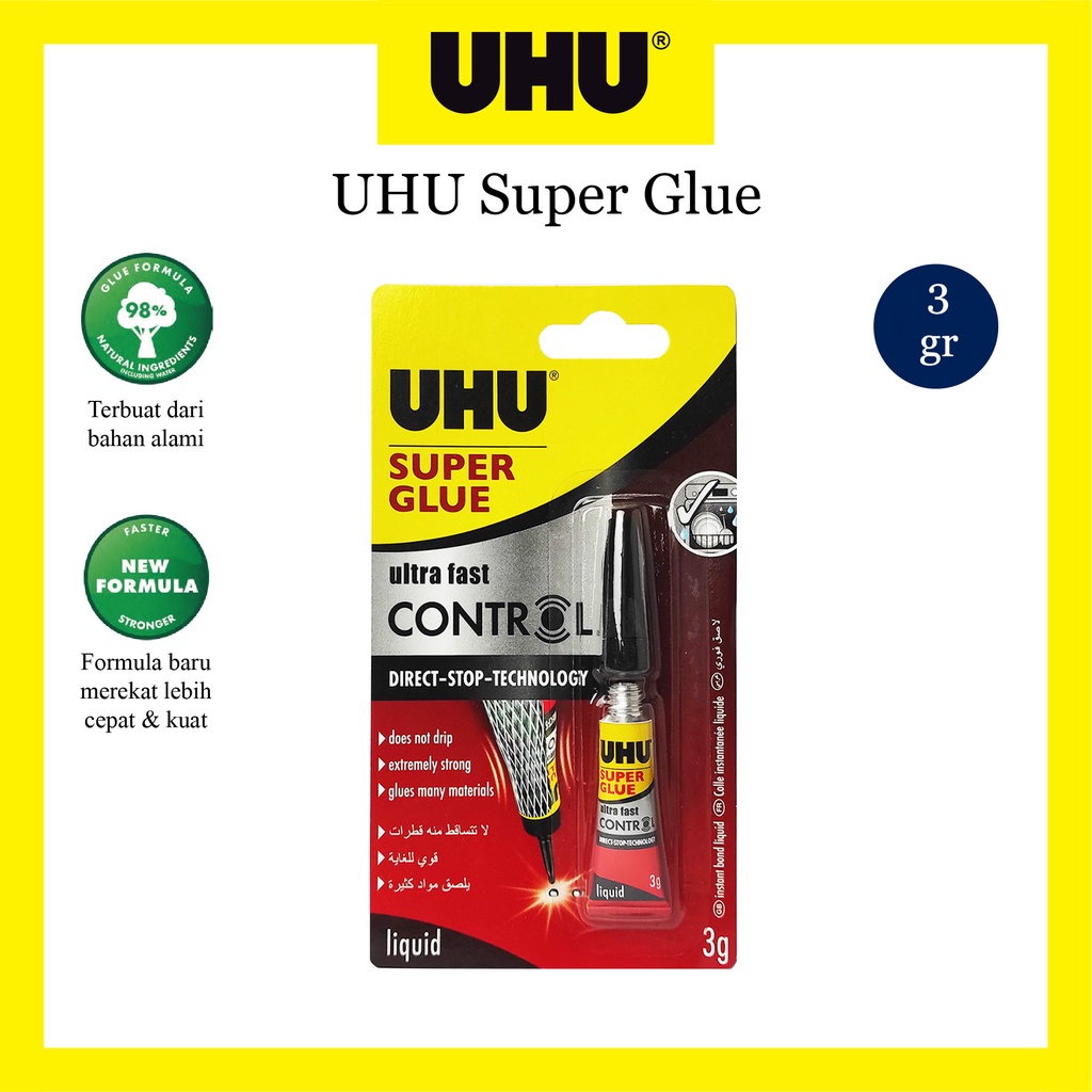 Jual Lem Uhu Super Glue Control Kemasan 3 Gram / Adhesive Original Made ...