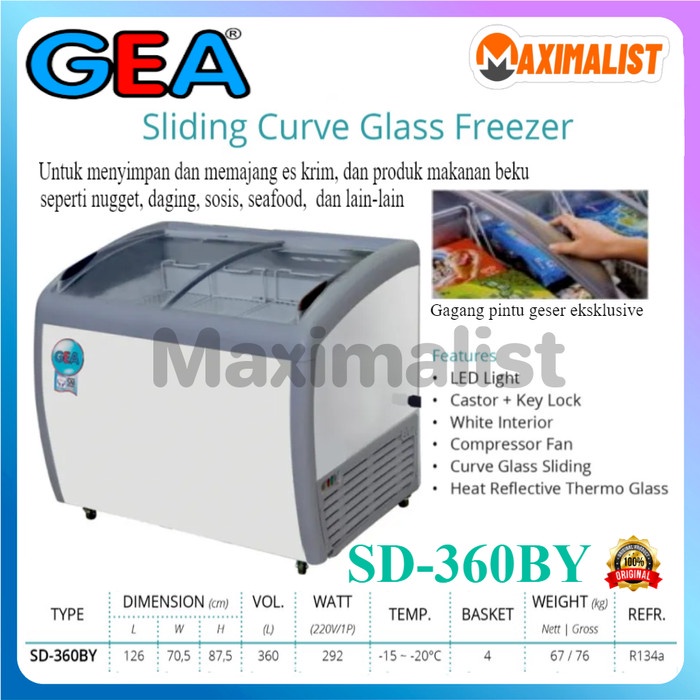 Jual Gea SD-360BY Sliding Curve Glass Freezer - Freezer Kaca Cembung Kapasitas 360 L - Freezer ...
