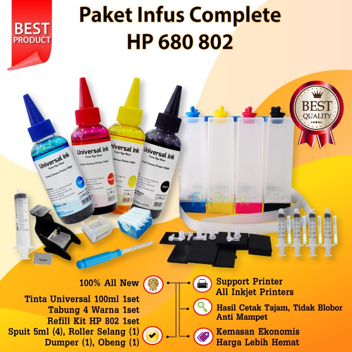 Jual Paket Tinta Tabung Infus Dumper Obeng Bor Refill Kit Hp 802 678 ...