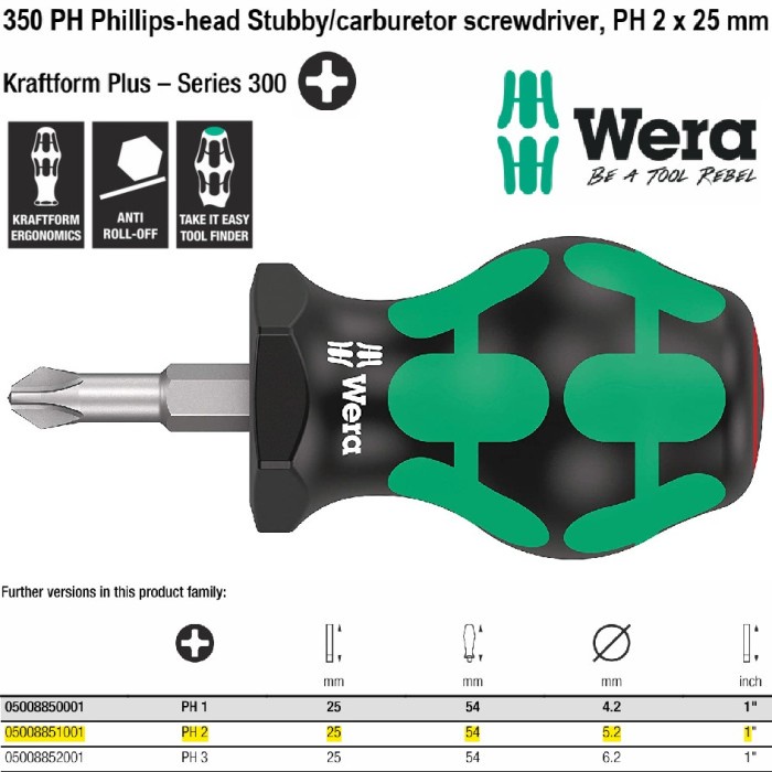 Jual Obeng Plus Stubby PH 2 x 25 x 54 mm Wera 05008851001 Stubby ...