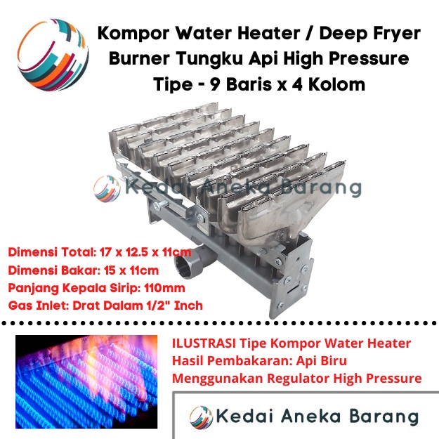 Jual Burner Kompor Stove Water Heater Tungku Api Gas LPG 9 Baris 1/2 ...