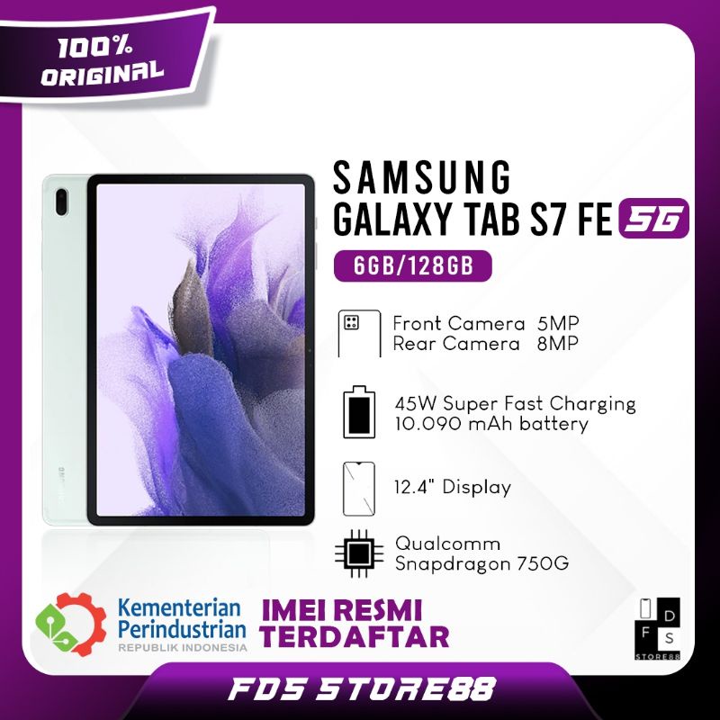 Jual Samsung Galaxy Tab S7 FE 5G 6/128GB 6GB / 128GB Garansi Resmi SEIN ...
