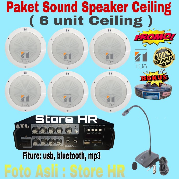 Jual PAKET SPEAKER CEILING TOA 6 UNIT / 6PCS + MIC MEJA PODIUM CAFE ...