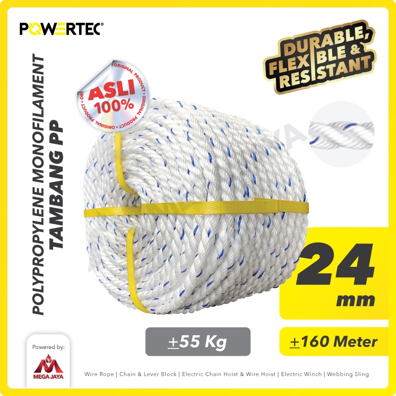 Jual POWERTEC Tali Tambang PP 24mm x 200m Polypropylene PP Mono Rope ...