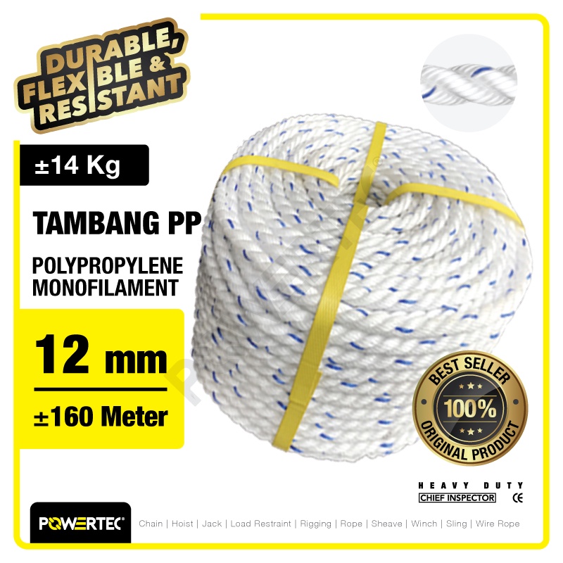 Jual POWERTEC Tali Tambang PP 12mm x 200m Polypropylene PP Mono Rope ...