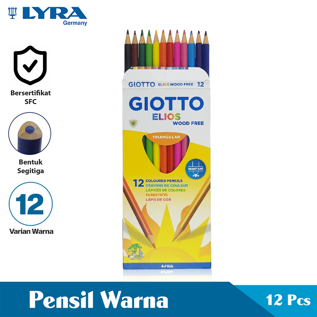 Jual Giotto Pensil Warna 12 Warna Elios Wood Free Triangular Color ...