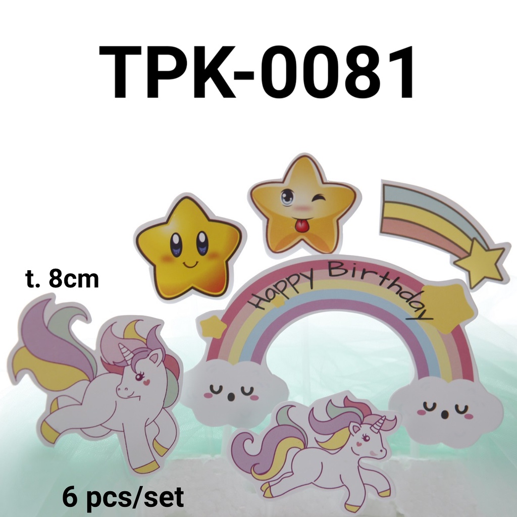 Jual TPK-0081 Cake topper hiasan kue kertas pelangi unicorn bintang ...