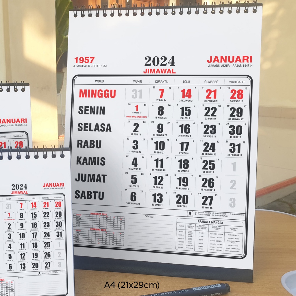 Jual Kalender meja 2024 catatan 01, ukuran A6 A5 A4, dilengkapi dengan ...