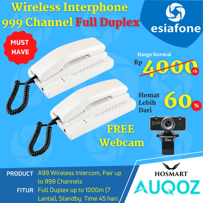 Jual AUQOZ A99 FULL DUPLEX WIRELESS INTERPHONE / INTERCOM STARTER KIT 2 PCS ORIGINAL TERBARU ...