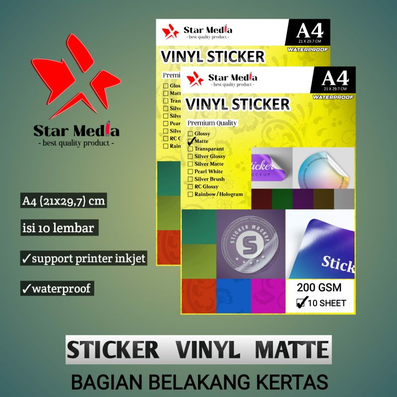 Jual Kertas Sticker Vinyl 200 GSM Matte / Doff ukuran A4 isi 10 Lembar ...
