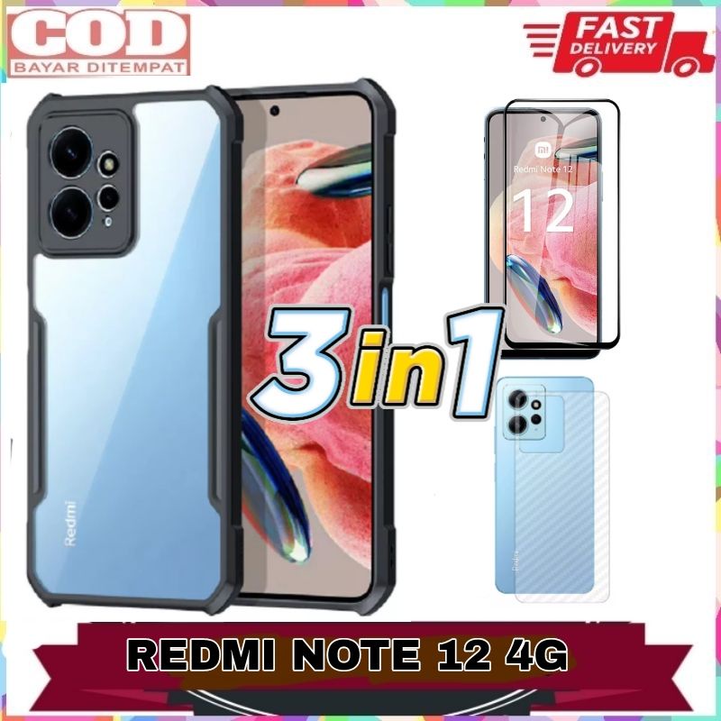 Jual PAKET 3 IN 1 Case Xiaomi Redmi Note 12 4G Shockprrof Premium ...