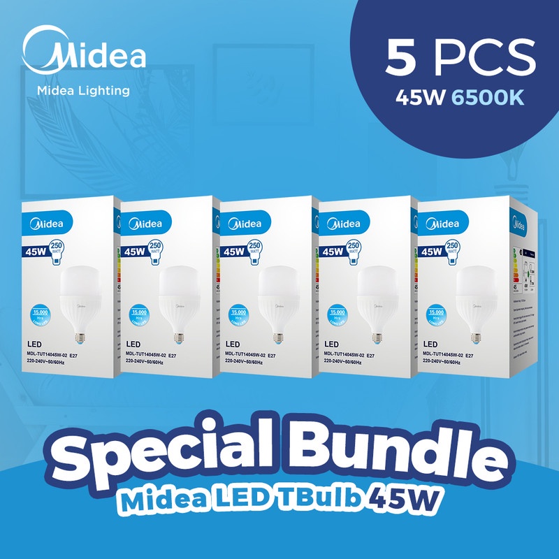 Jual Midea Bundle Lampu Led T Bulb 45 Watt 6500K Putih - isi 5 Pcs ...