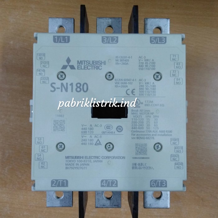 Jual Contactor S-N180 SN 180 SN180 coil 220V 90kW 260A Mitsubishi original | Shopee Indonesia
