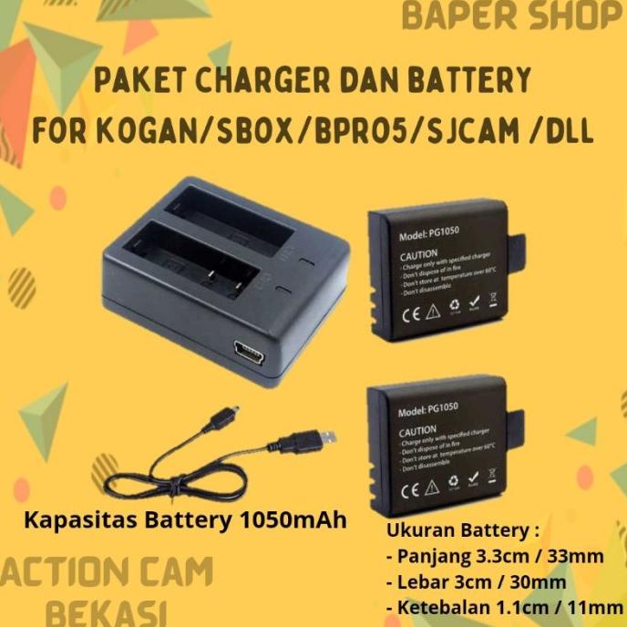 Jual Paket Dual Charger Dan 2 Battery Yi Discovery Kogan Bpro Brica 1050mah | Shopee Indonesia