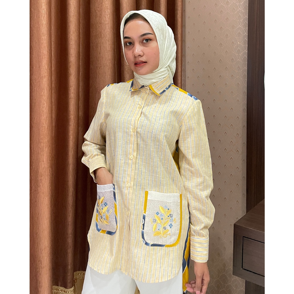 Jual BATIK SALMA Kemeja Batik Wanita Saku Bordir Motif Mega Mendung ...