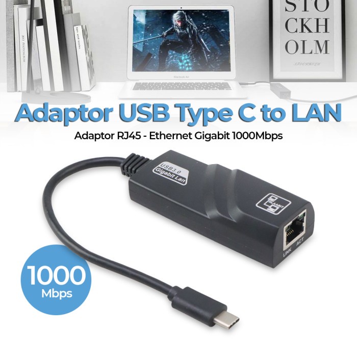 Jual Adaptor USB Type C to port LAN RJ45 Ethernet Gigabit Adapter Win ...