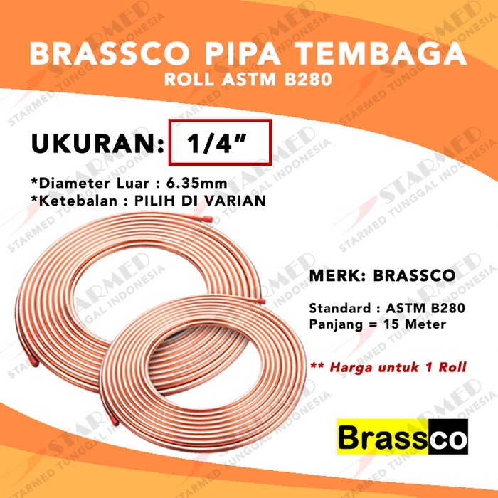 Jual Brassco Pipa Tembaga ASTM B280 Roll Ukuran 1/4" | Shopee Indonesia