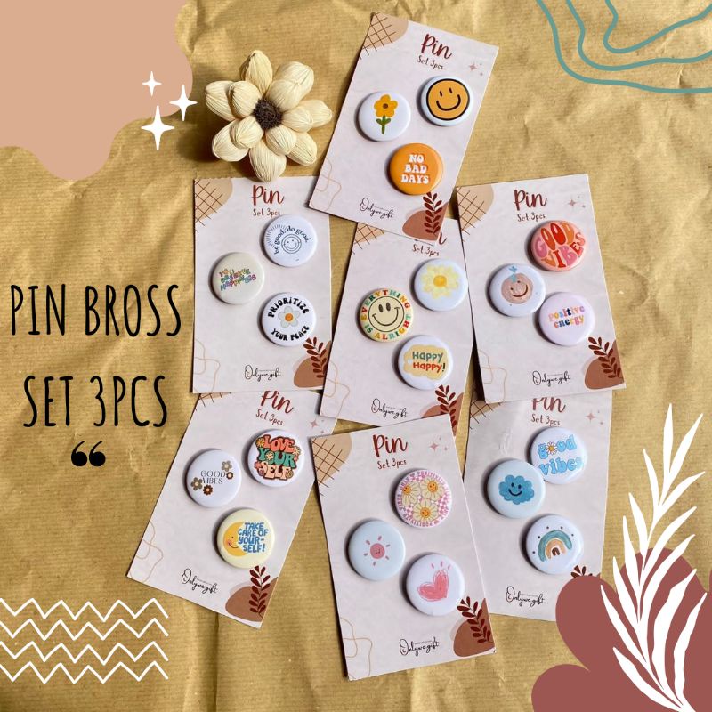 Jual ONLYWE GIFT - Pin Bross Tas Set 3pcs | Pin Bross Aesthetic Set | Pin Bross Button | Shopee ...