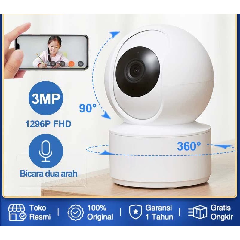 Jual Smart CCTV WIFI Indoor IP Camera CCTV 3MP 360° PTZ Kamera HP Jarak ...