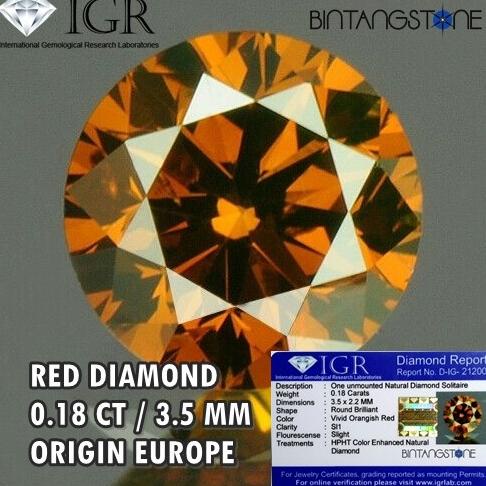 Jual Ready stock] Red Diamond Eropa 0.18 Cts Clarity SI1 Berlian Merah ...