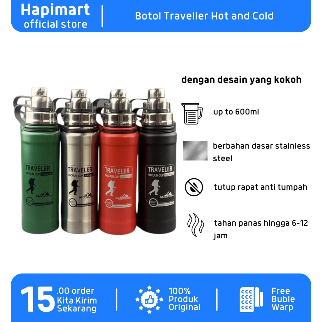 Jual Vacuum Flask Traveler 600 ML Termos Stainless Steel SUS 304 Tahan ...