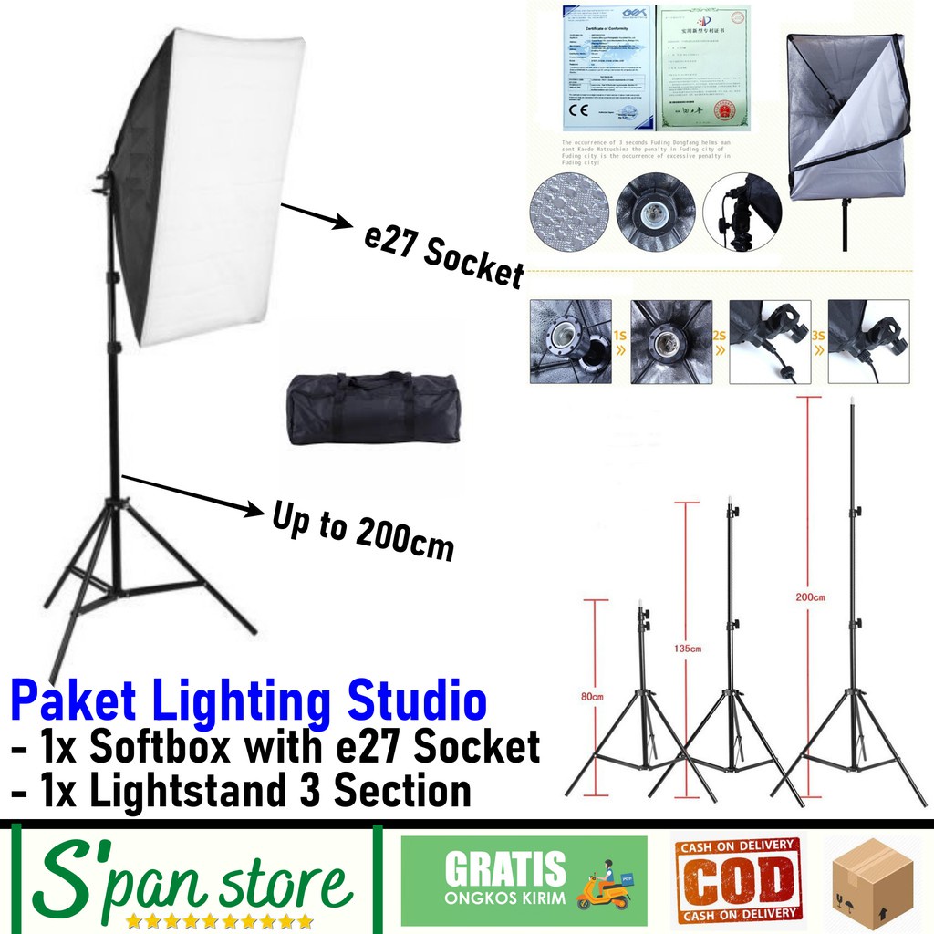 Jual Paket Lighting Studio TERMURAH - Softbox E27 Socket - Light stand | Shopee Indonesia