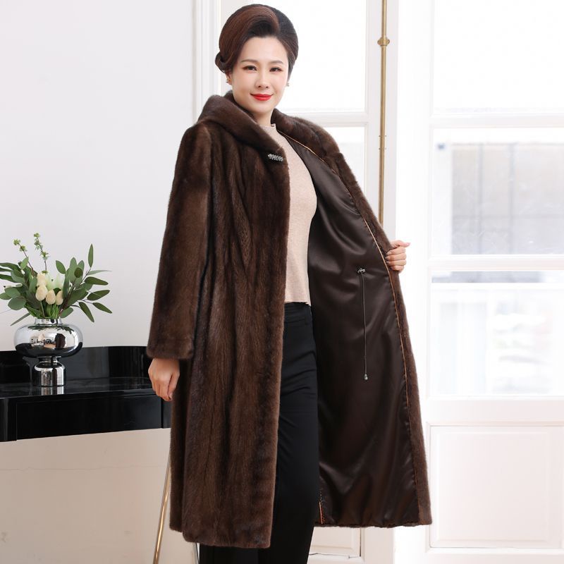 Jual 2022 New Whole Mink Real Mink Fur Coat Women Over the Knee Hooded ...