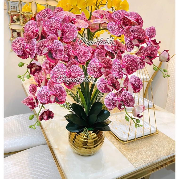 Jual LANGSUNG ATC!. Vas gold keramik dengan bunga anggrek latex premium ...