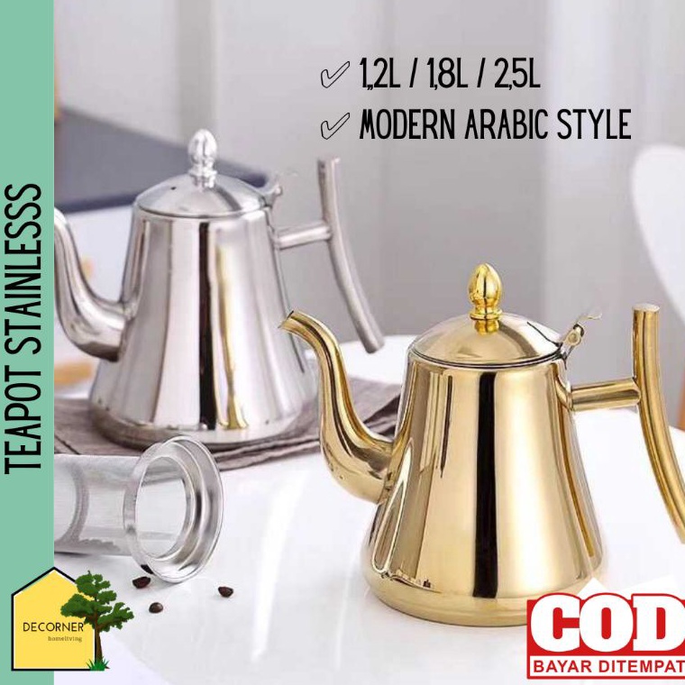 Jual Best Teko Teh Kopi Desain Arab Gold dan Silver Stainless Steel ...