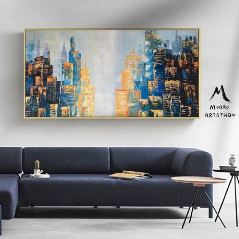 Jual lukisan abstrak modern kota modern plus frame dekorasi rumah ...