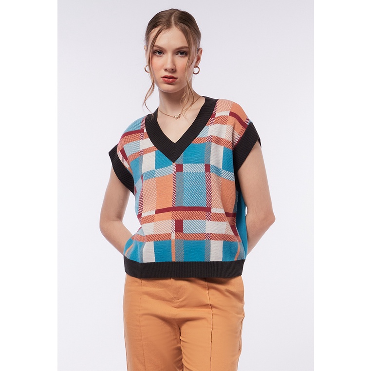 Jual Et Cetera Printed V-Neck Boxy Vest EMERALD | Shopee Indonesia