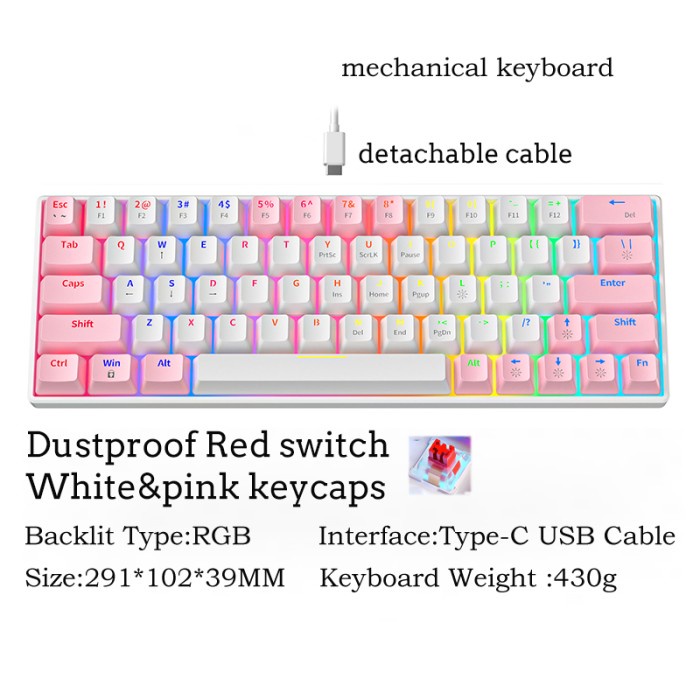 Jual Black 63 Key RGB Backlit Red Blue Switch Mechanical Keyboard ...