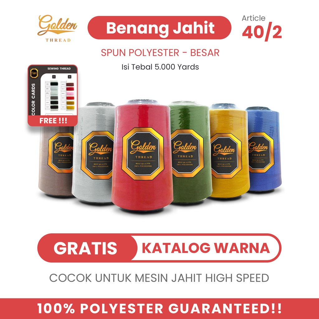 Jual Benang Jahit Besar (40/2) Golden Thread 5000 Yards Spun Polyester ...