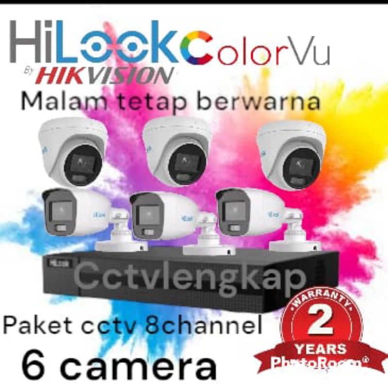 Jual PAKET CCTV 6 KAMERA HILOOK COLORVU 2MP TURBO HD FULL COLOR LENGKAP ...