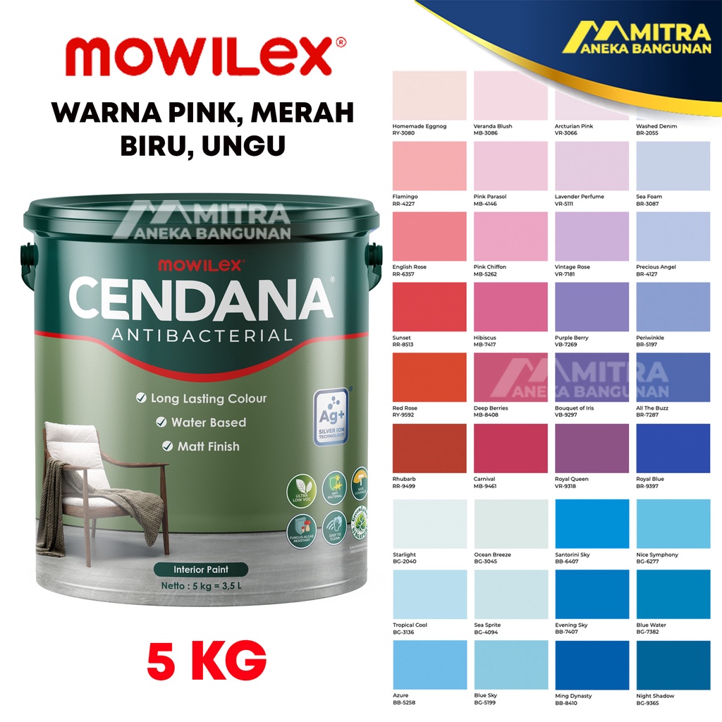 Jual CAT TEMBOK MOWILEX CENDANA ANTIBACTERIAL 5 KG / PUTIH MERAH PINK ...