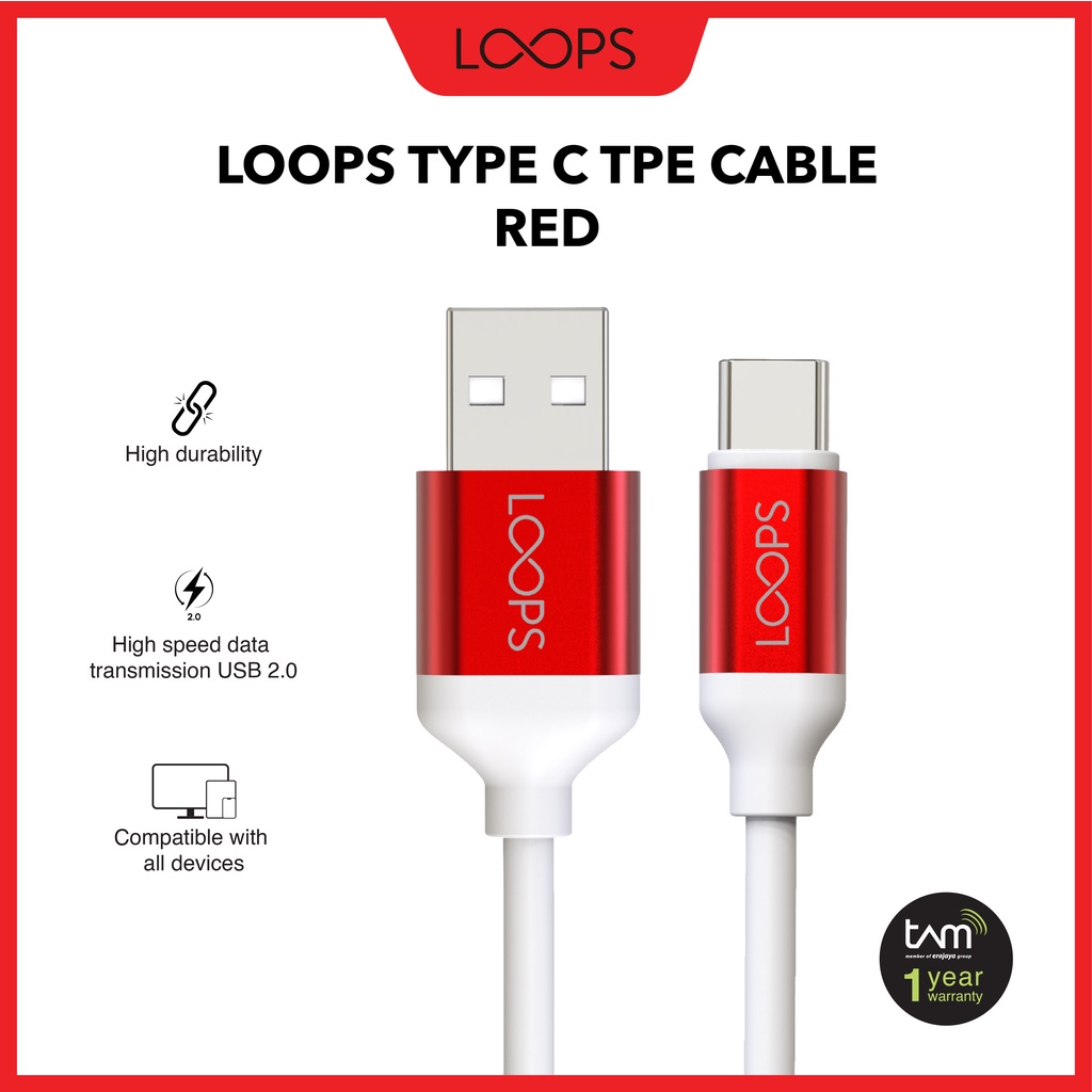 Jual LOOPS Type C TPE Cable Red | Shopee Indonesia