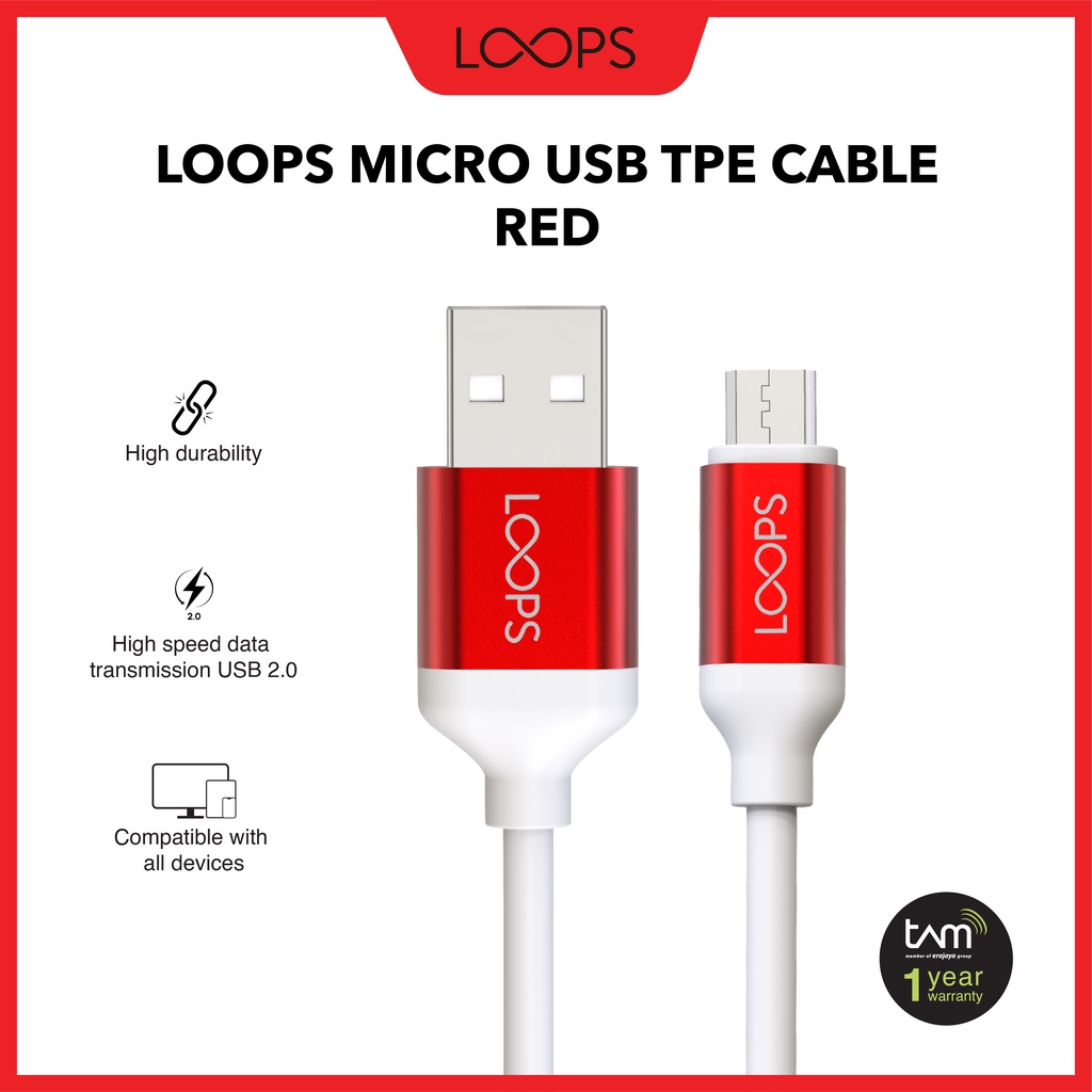 Jual LOOPS Micro USB TPE Cable Red | Shopee Indonesia