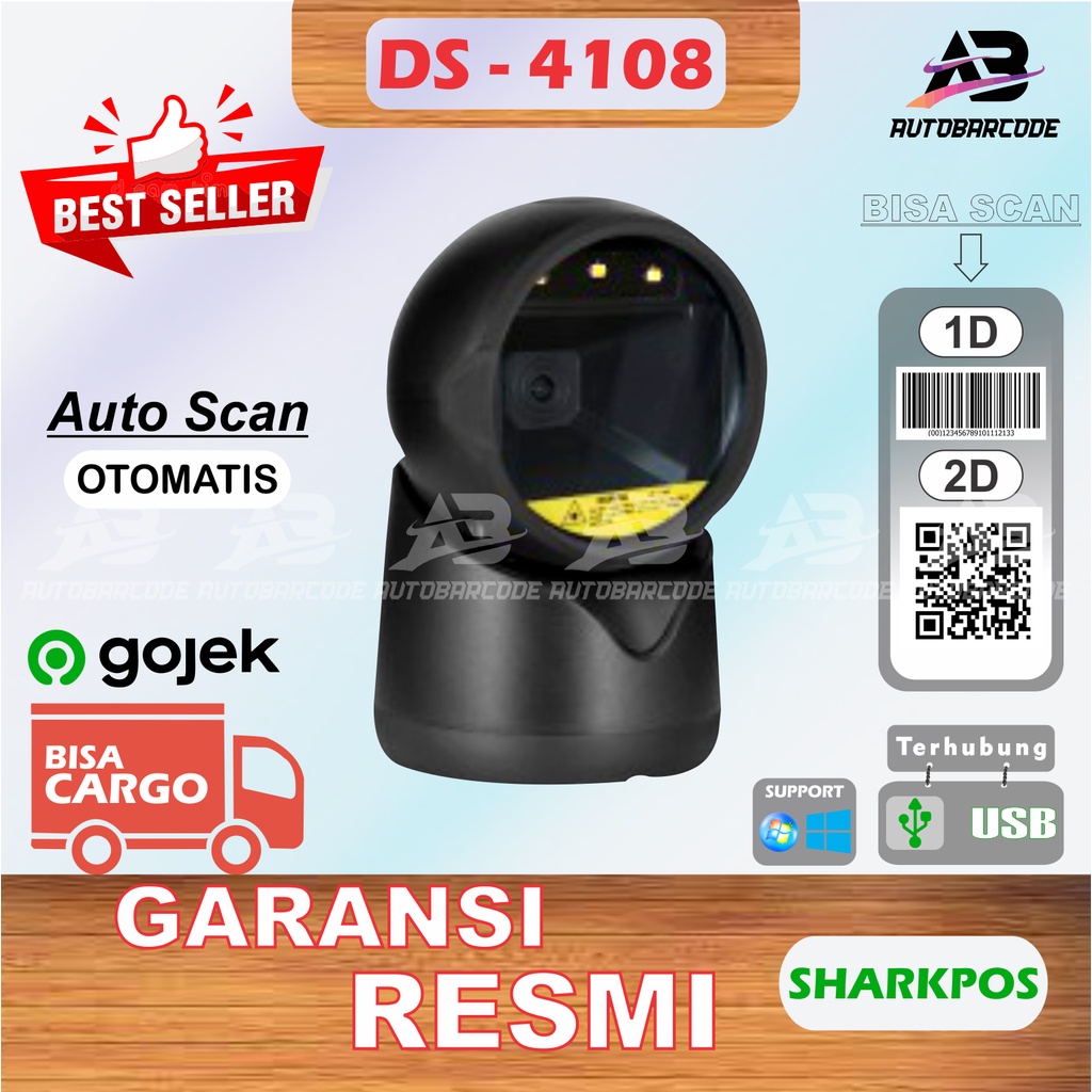 Jual Sharkpos DS4108 Omni Barcode Scanner 1D 2D USB Desktop Pos DS 4108 Auto Scan Barcode QR ...