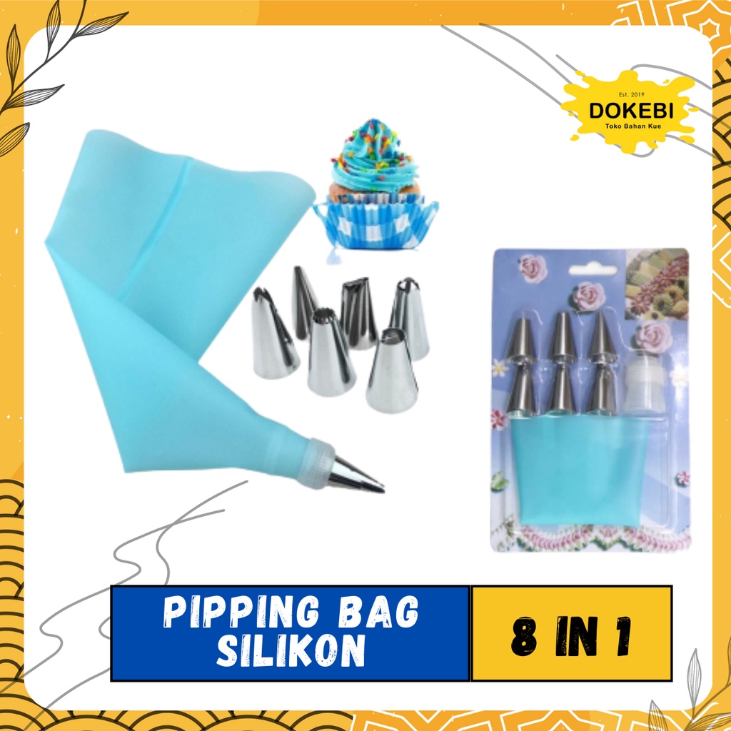 Jual Piping bag silikon set nozzle spuit 8 in 1 serbaguna penghias kue ...