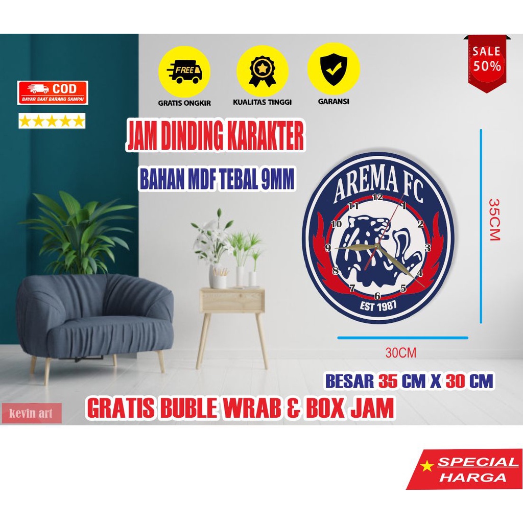 Jual Jam Dinding Hiasan Ruang Tamu Motif Arema FC Dekorasi Unik ...