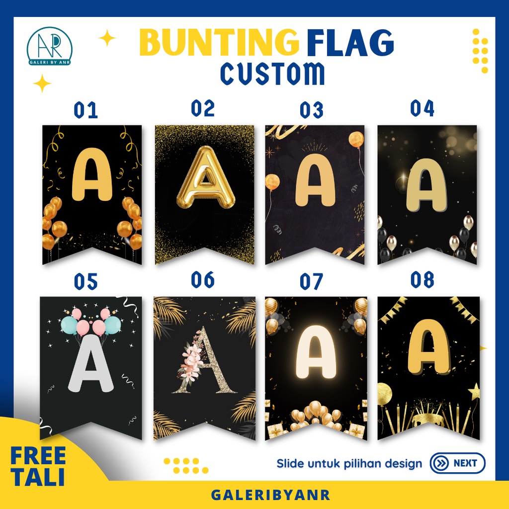 Jual D80 Bunting Flag black gold Custom | Bendera happy birthday hitam ...