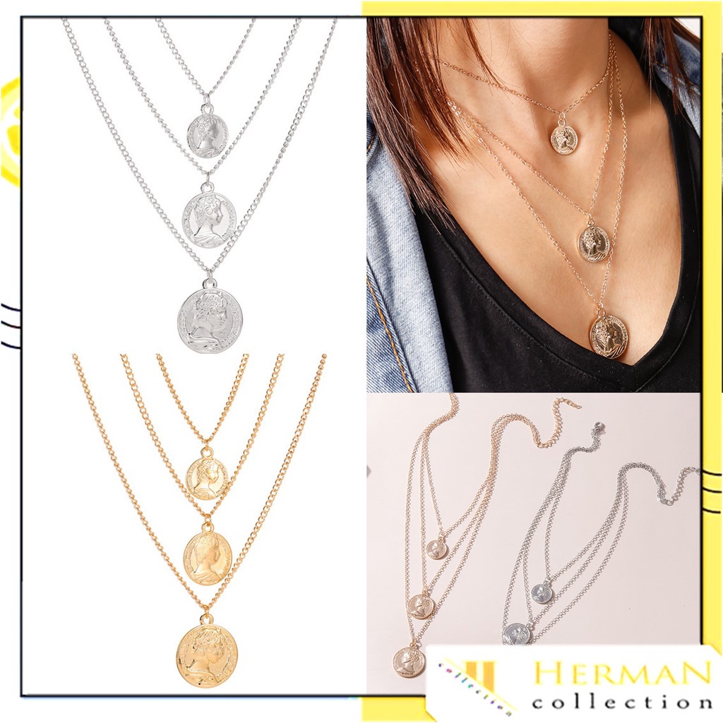 Jual HC Kalung Rantai Multi Layer 6525 Kalung Liontin Koin Necklace ...