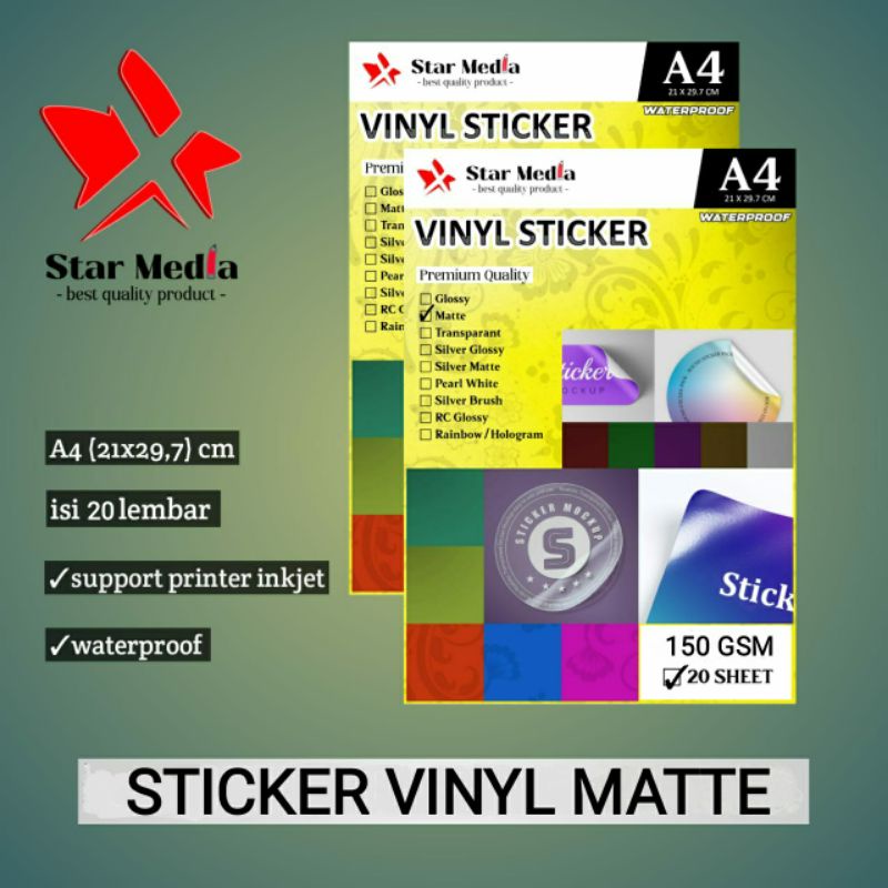 Jual Kertas Sticker Vinyl Matte 150 GSM A4 isi 20 lembar Tahan air ...