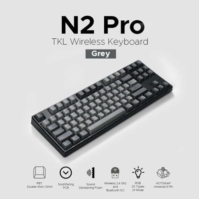 Jual Terlaris Keyboard Noir N2 Pro Grey - Tkl Wireless Mechanical ...
