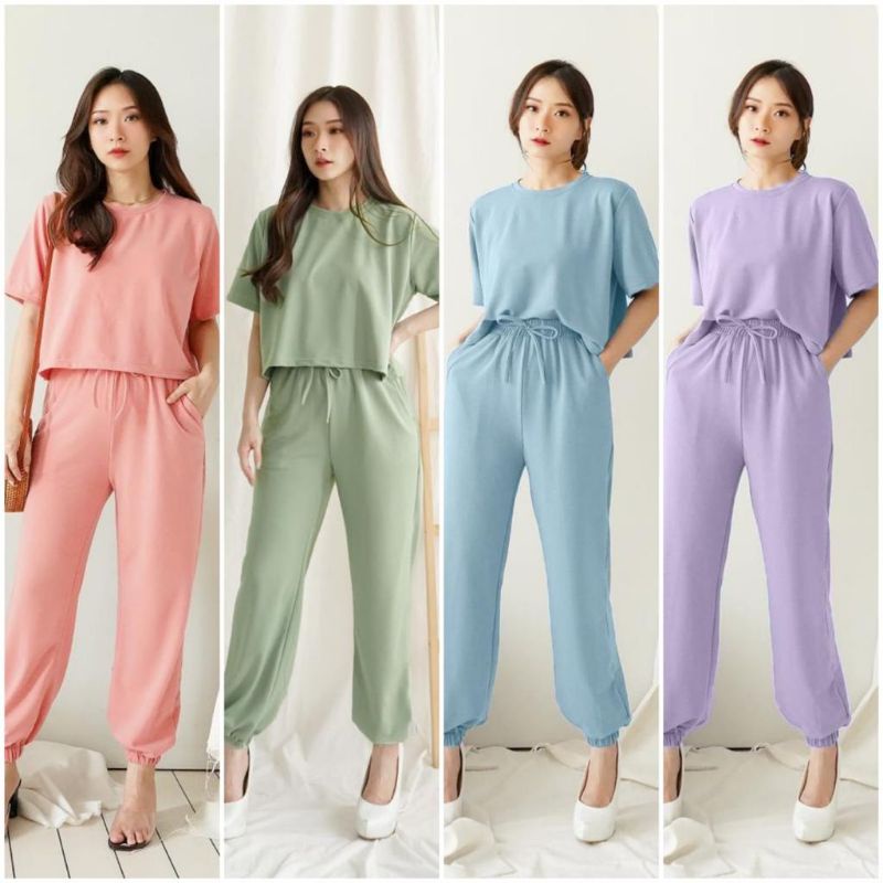 Jual ONE SET CROP TOP JOGGER PANTS SETELAN WANITA CELANA PANJANG ...