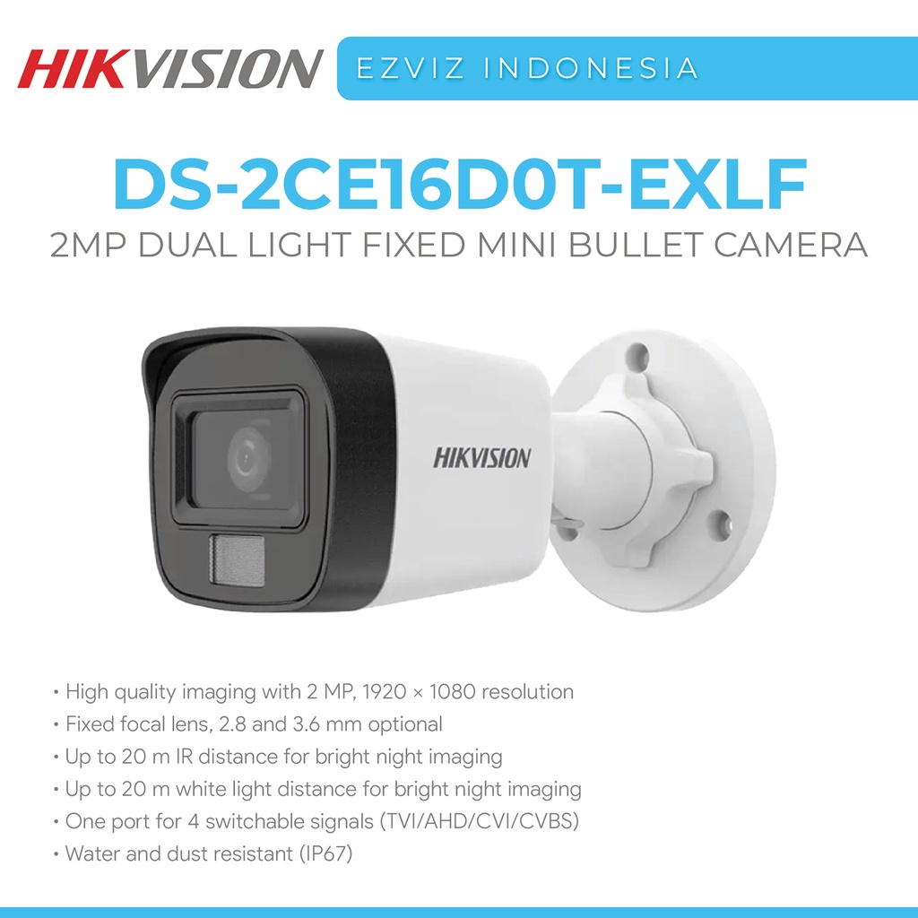 Jual HIKVISION DS-2CE16D0T-EXLF 2MP DUAL LIGHT FIXED MINI BULLET CAMERA | Shopee Indonesia