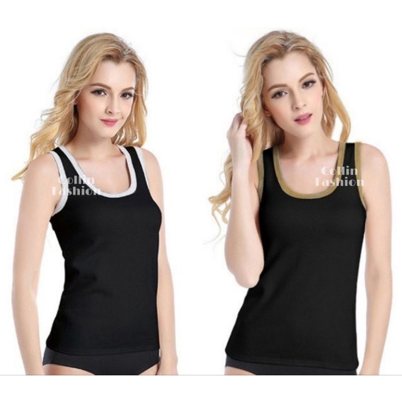 Jual Singlet Wanita Hitam Komb Lis Warna / Tanktop Wanita Tali Lebar ...