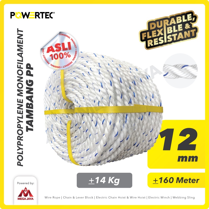 Jual POWERTEC Tali Tambang PP 12mm x 200m Polypropylene PP Mono Rope ...